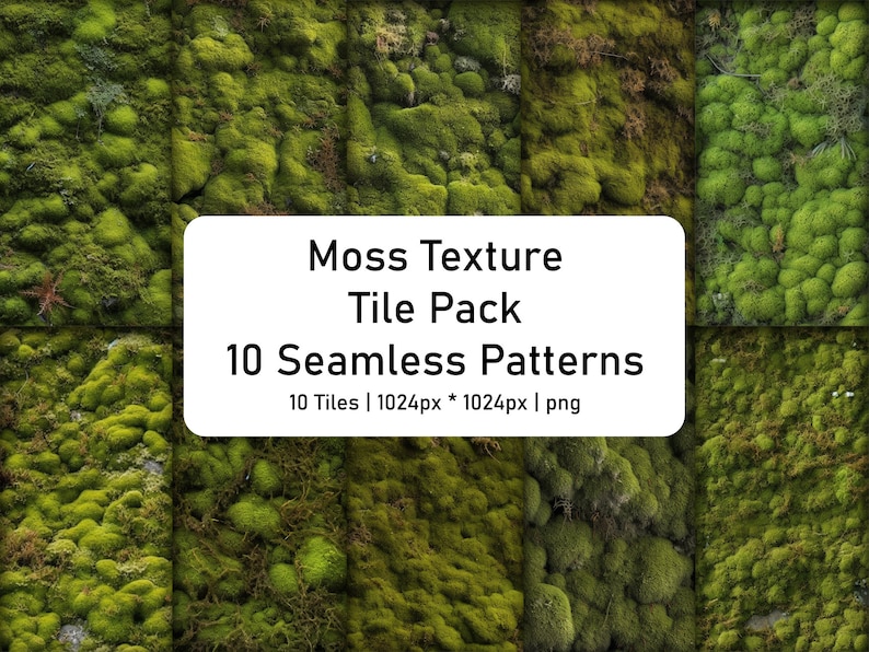 10 Moss Texture Tile Pack, Seamless Square Patterns 1024px, Instant Digital Download, PNG, for ...