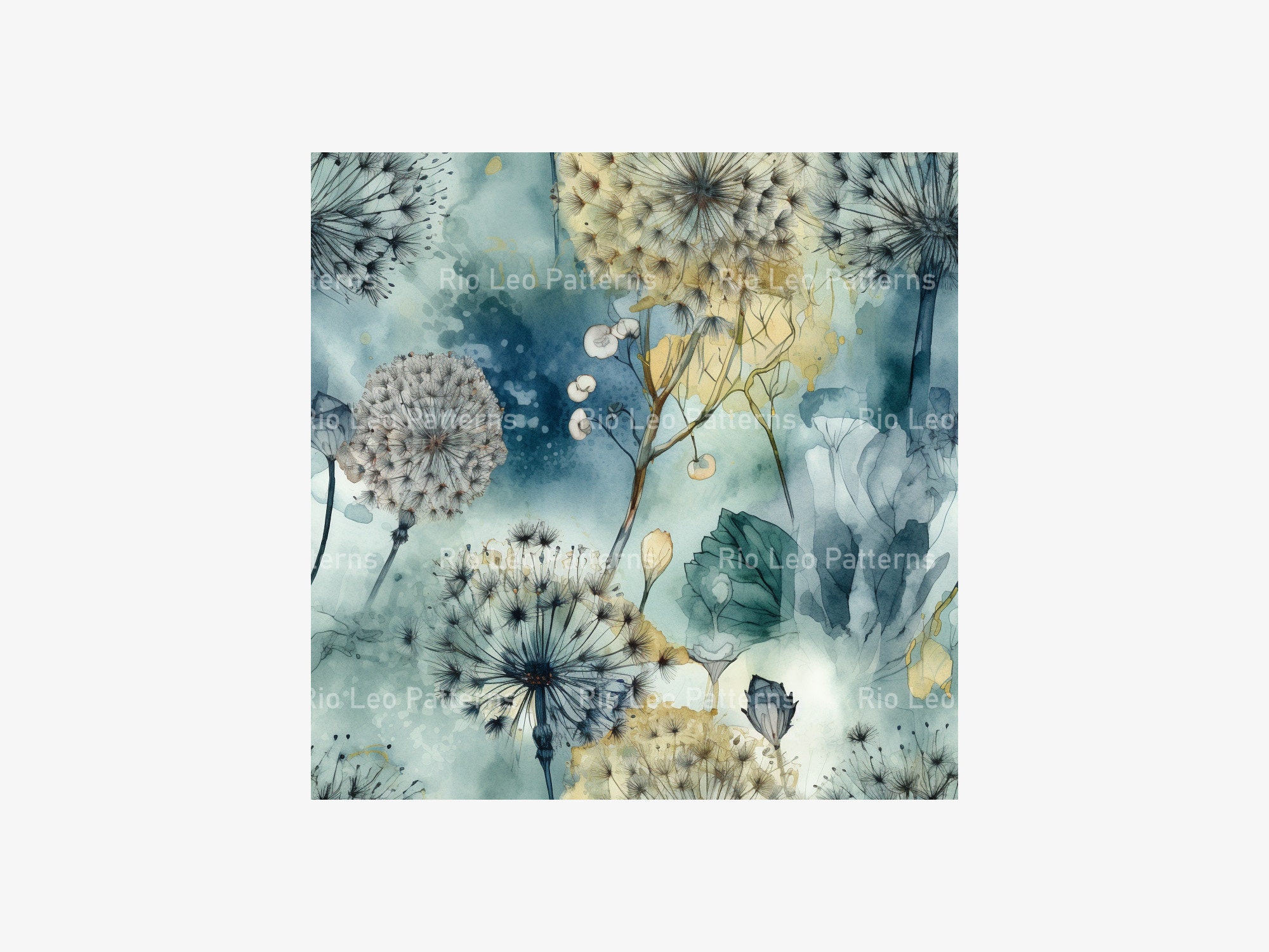 Dandelion Flower Watercolor Digital Paper Pattern Bundle 1, 4 Seamless ...