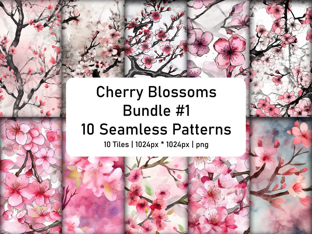 10 Cherry Blossoms Pattern Bundle 1, Seamless Square Tiles 1024px ...