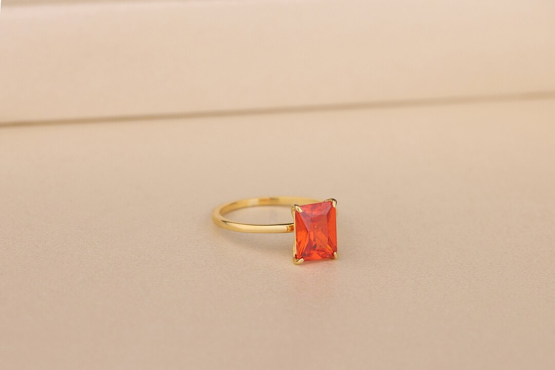 Elegant Orange Stone Ring, Silver Gold Promise Ring, Proposal Ring for ...
