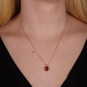 Oval Red Ruby Necklace in 14K 18K Gold, 925 Silver Delicate Gemstone ...