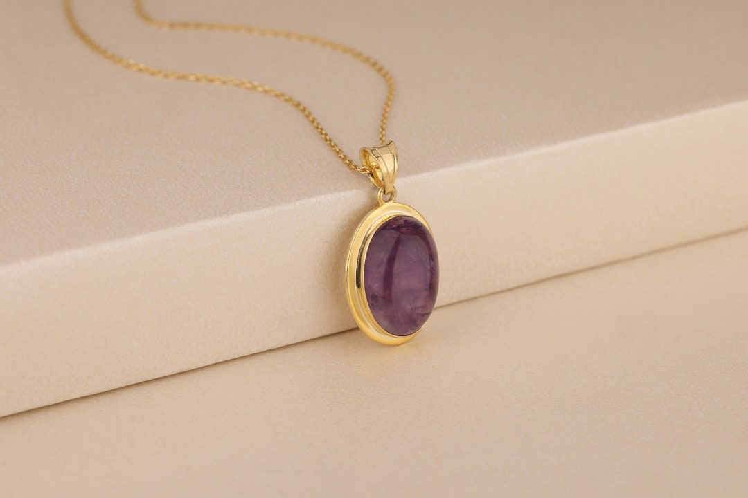Stunning Solid Gold Amethyst Necklace for Women, 14k Solid Gold ...
