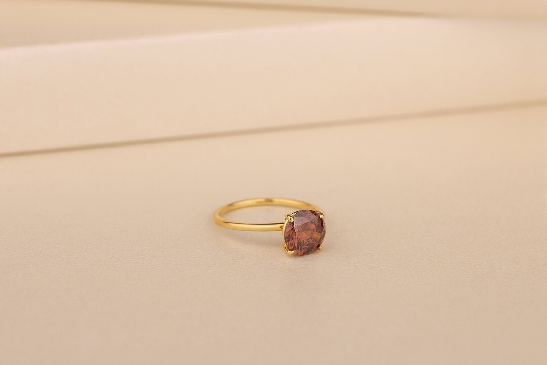 Round Cut Brown Stone Ring for Women in Silver or Gold, Everyday ...
