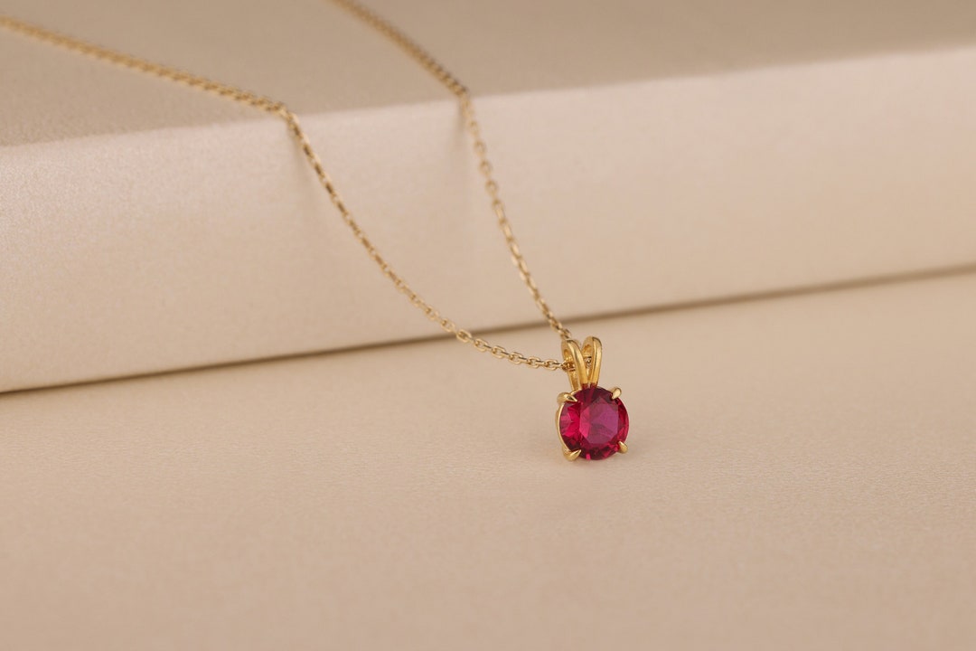 Ruby Necklace for Women in 14K Solid Gold, Silver Unique Gemstone ...
