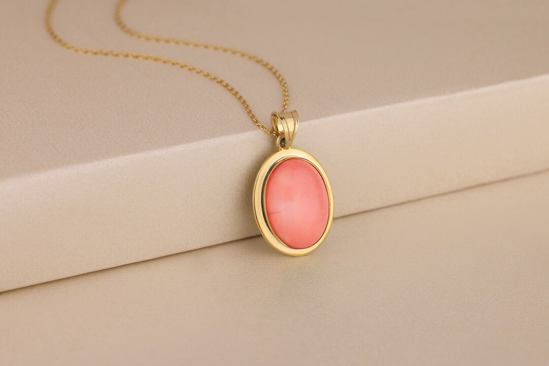 Pink Coral Stone Necklace, Genuine Gemstone Necklace in Gold or Silver ...