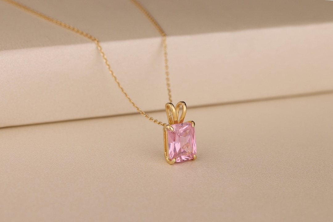 Genuine Pink Tourmaline Pendant, Pink Gemstone Bridal Necklace ...
