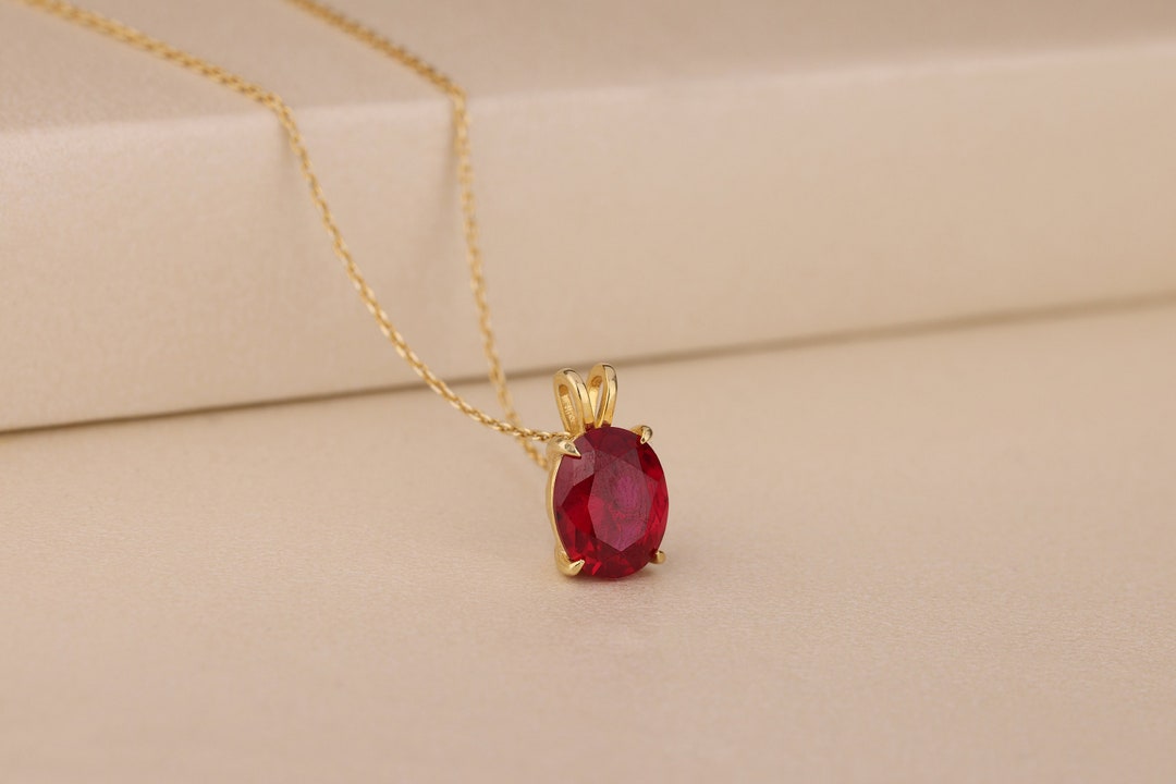Oval Red Ruby Necklace in 14K 18K Gold, 925 Silver Delicate Gemstone ...