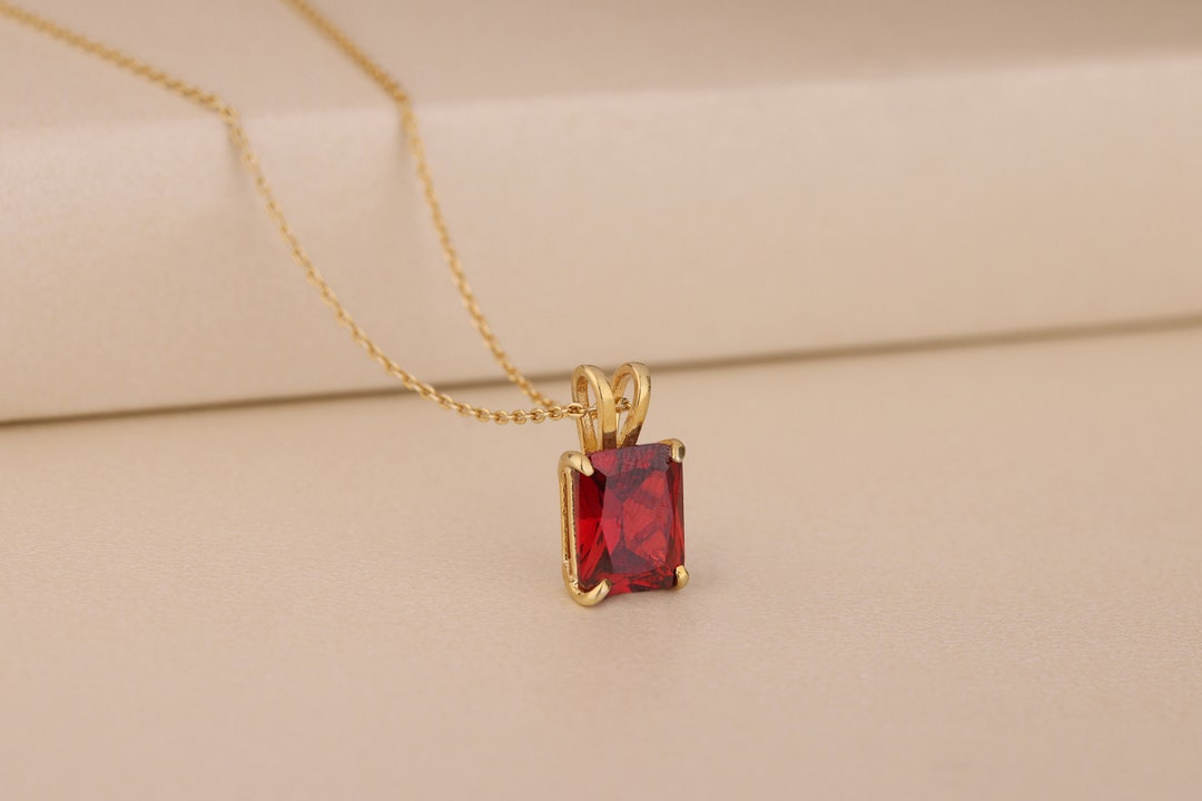 Minimalistic Garnet Necklace, Red Stone Pendant, Intricate Silver Gold ...