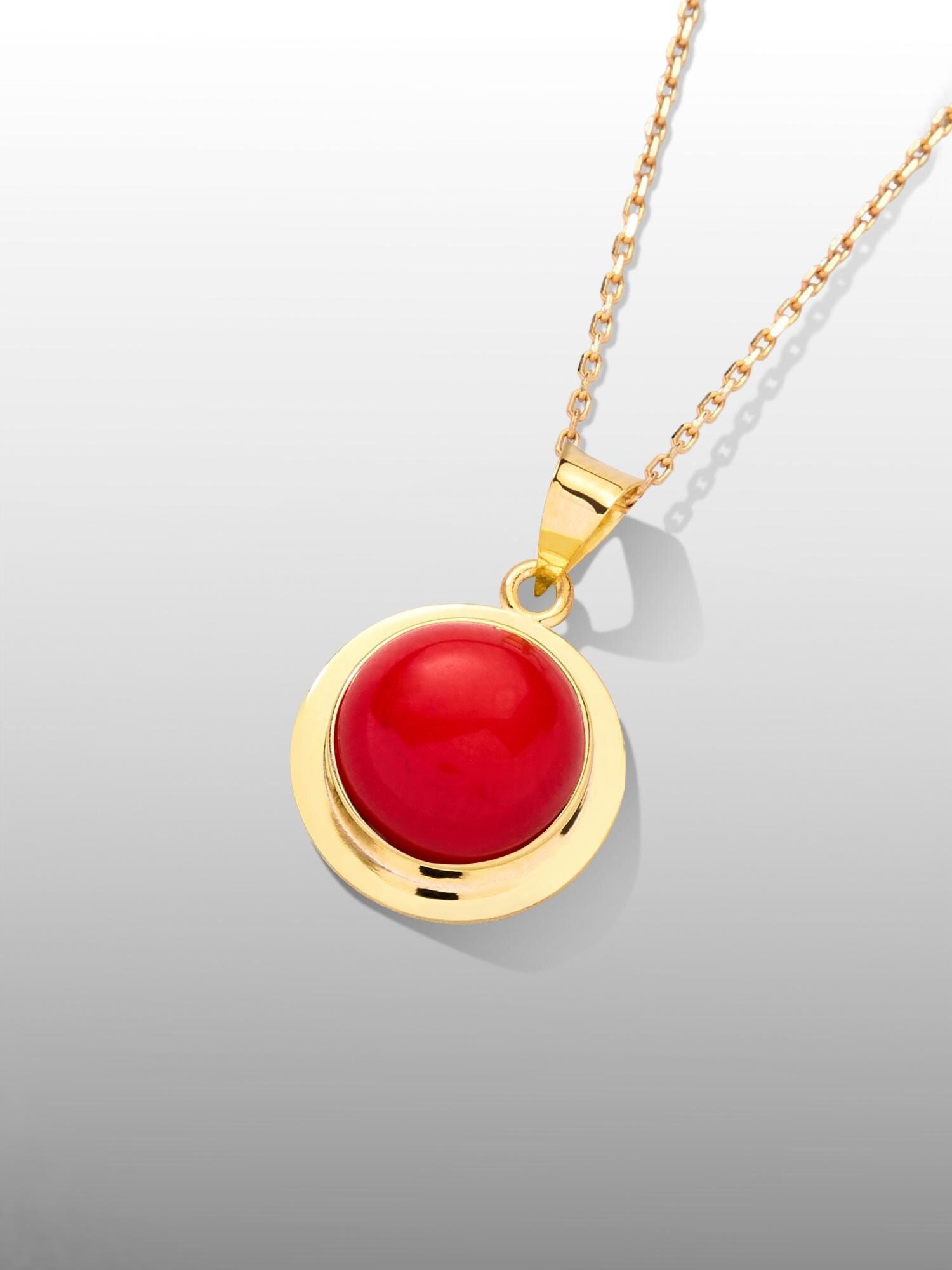 Luxurious Red Coral Pendant Necklace - 14k White Gold, Gorgeous Natural ...