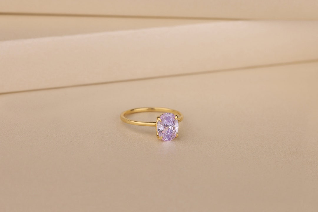 Alexandrite Oval Stone Ring for Her in 14K Gold, Elegant Gemstone Ring ...