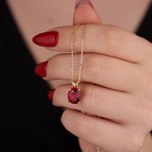 Oval Red Ruby Necklace in 14K 18K Gold, 925 Silver Delicate Gemstone ...