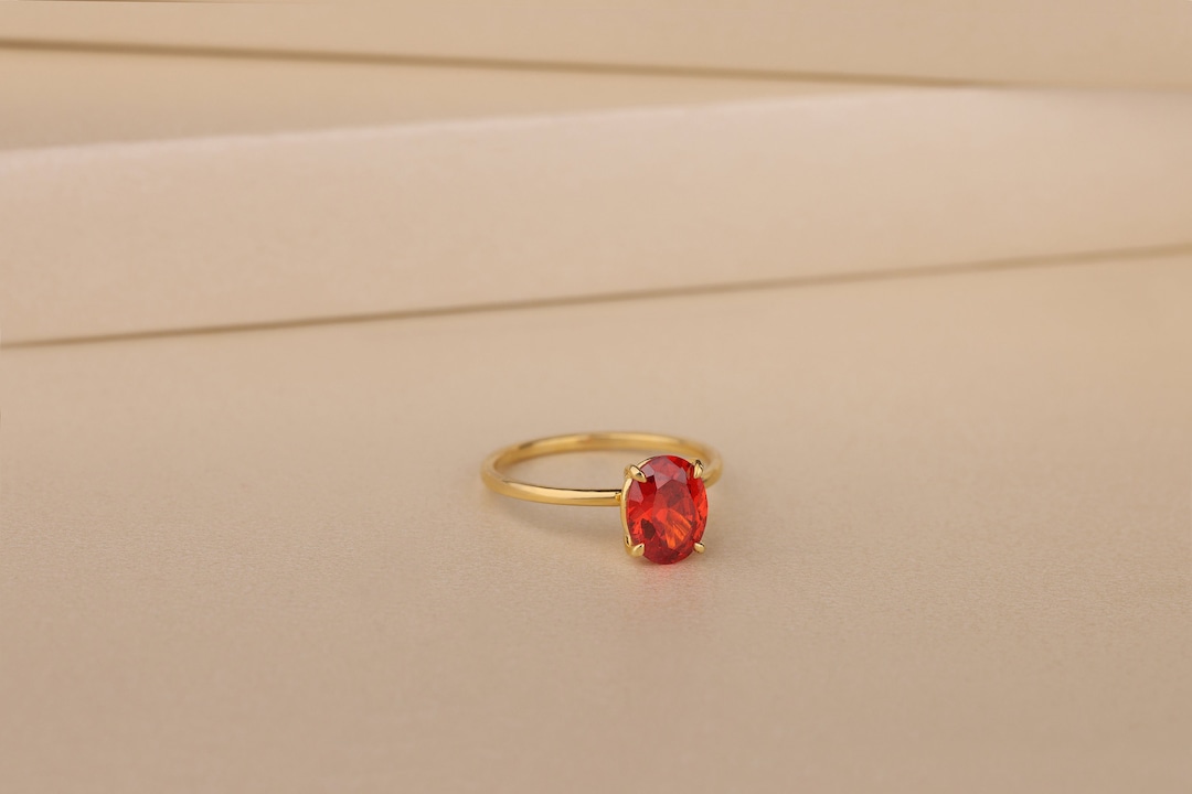 Oval Orange Gemstone Ring for Women in 14K Gold or 925 Silver, Unique ...
