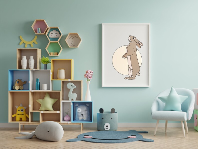 Bunny Rabbit Wall Decor Art Print Kid Room Playroom Nursery Instant ...