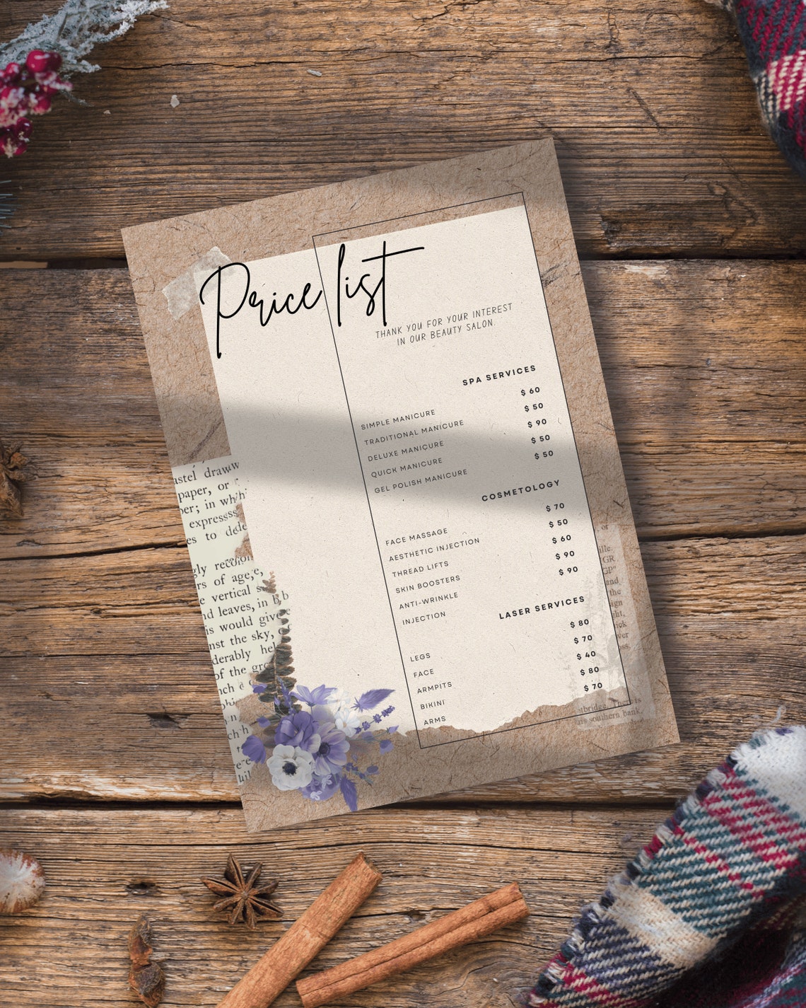 Vingate Price List DIY Printable Price List Template - Etsy