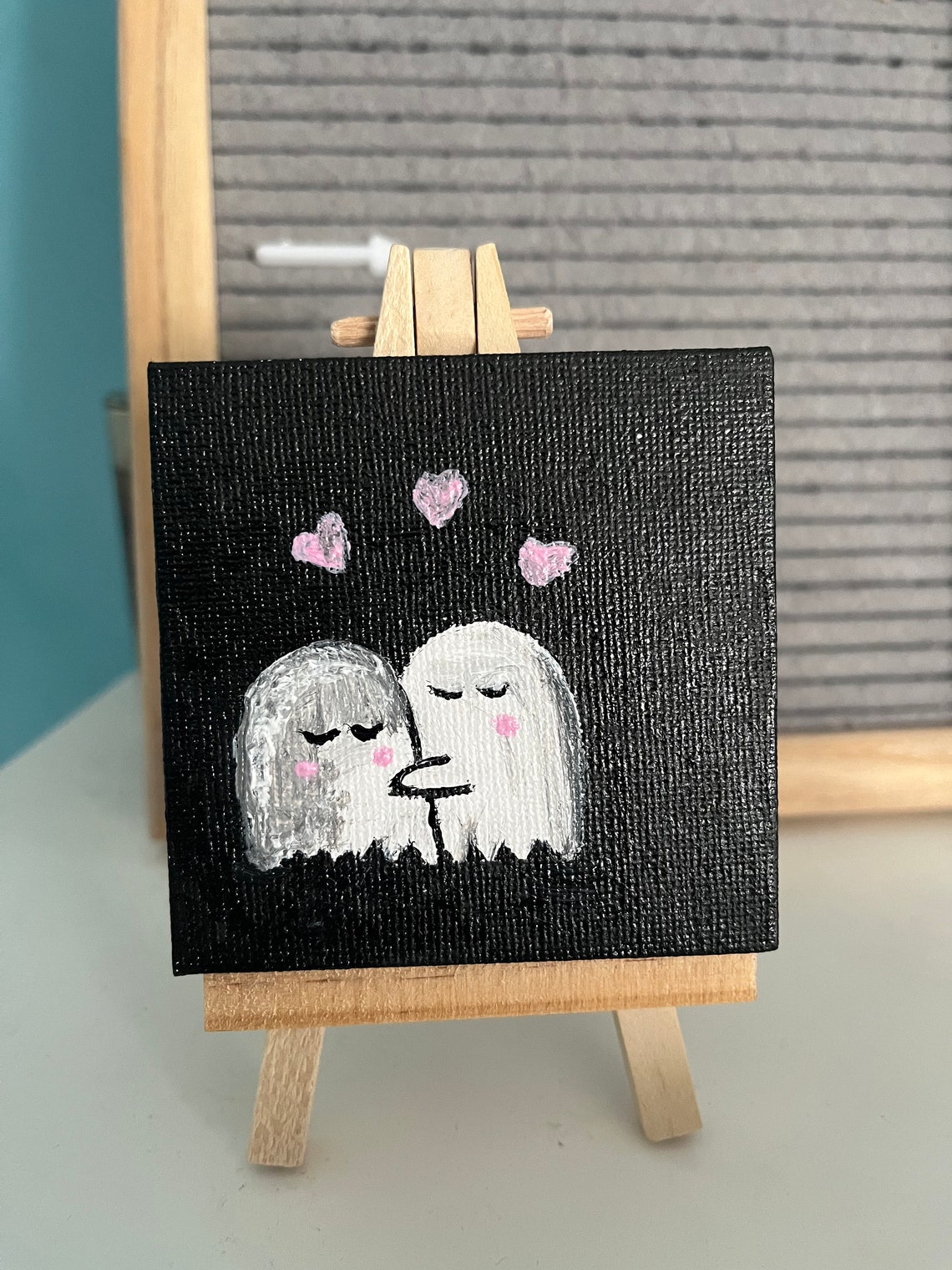 Spooky Cute Ghosts in Love Mini Canvas Painting | Hug | Boo Basket ...