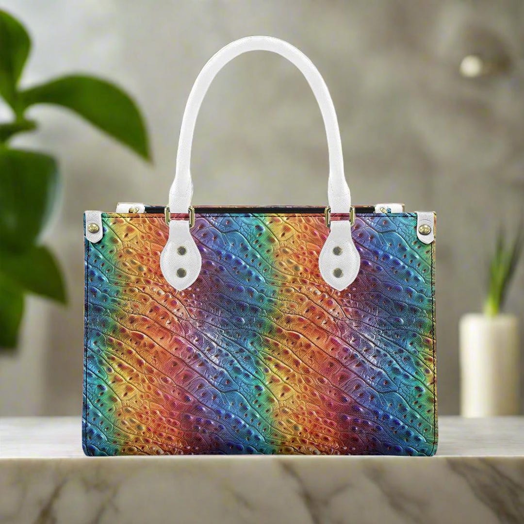Elegant Rainbow Pride Ostrich Leather Handbag - Stylish Shoulder Bag ...