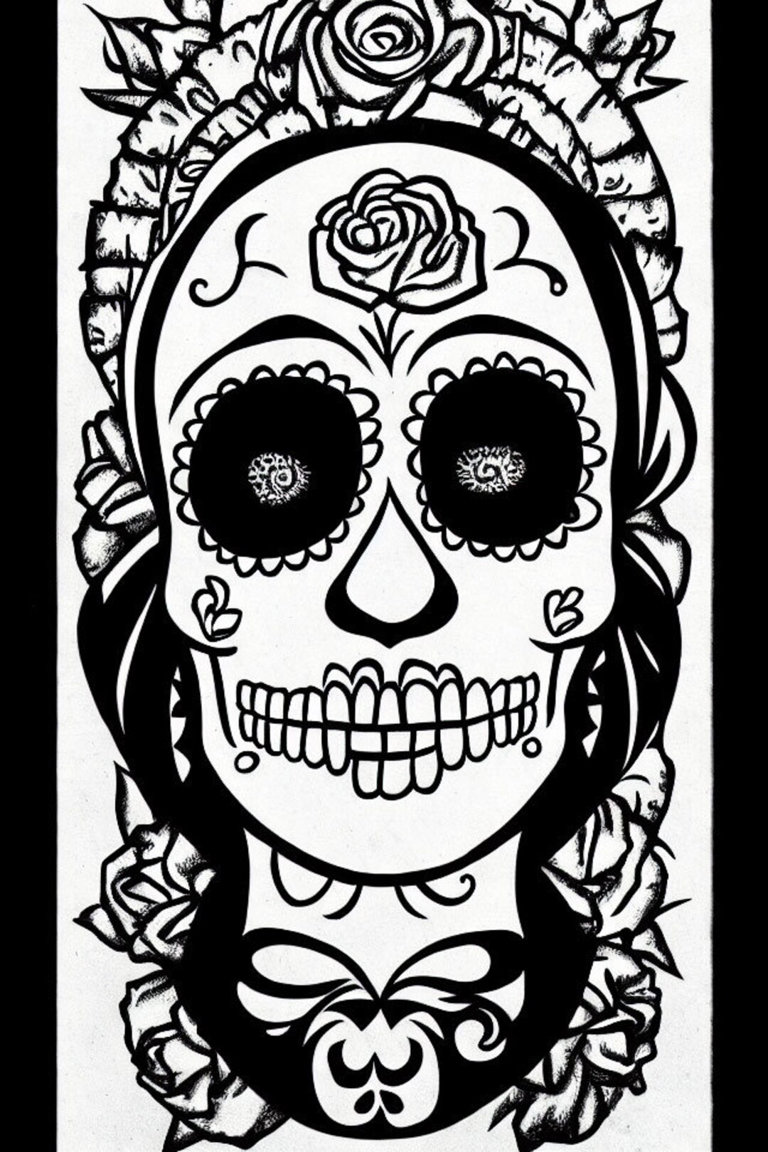 Printable Day of the Dead Sugar Skull Art: Black & White Digital ...