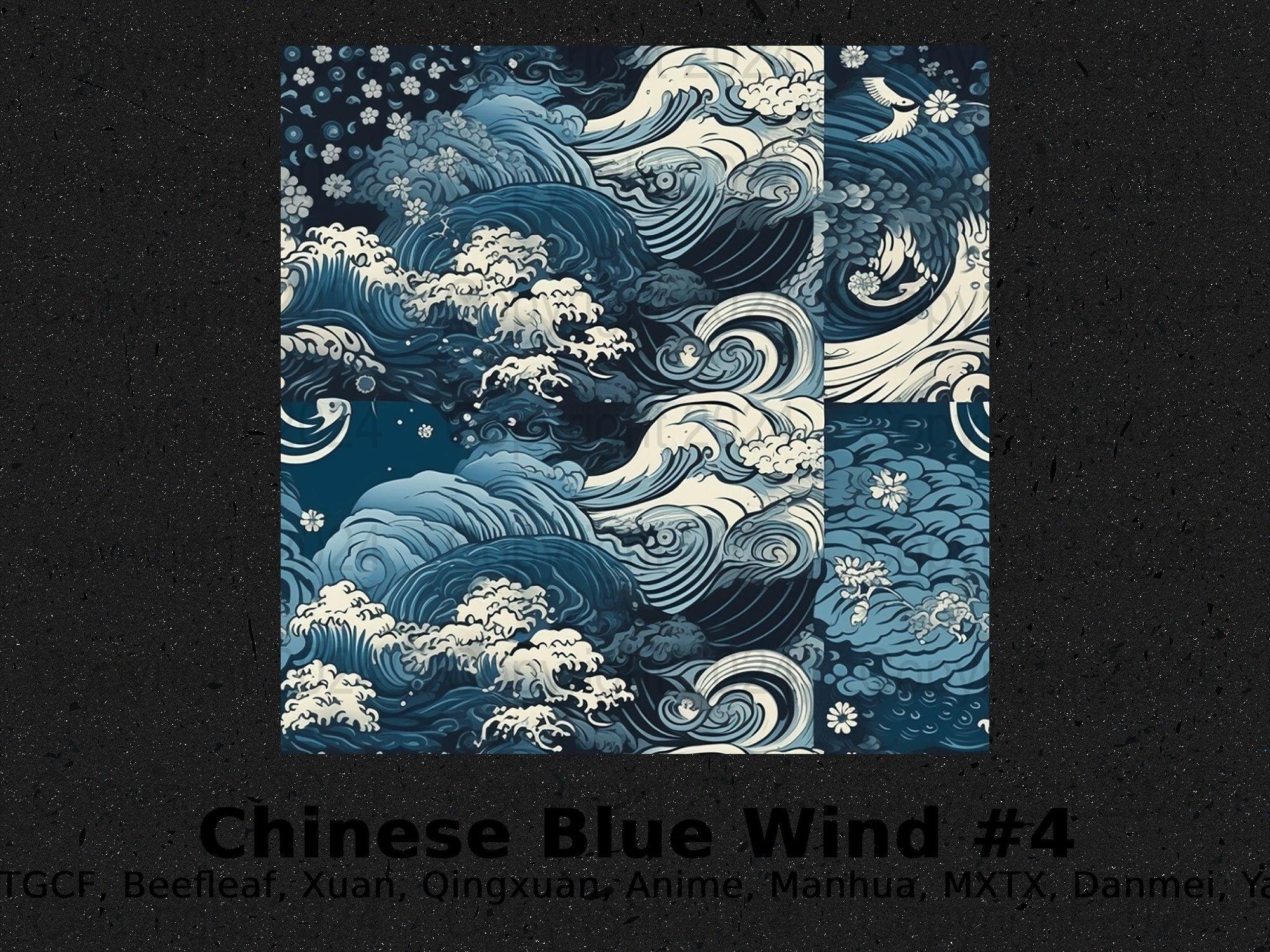 Japanese Wave Pattern Digital Wallpaper, Abstract Ocean Art ...