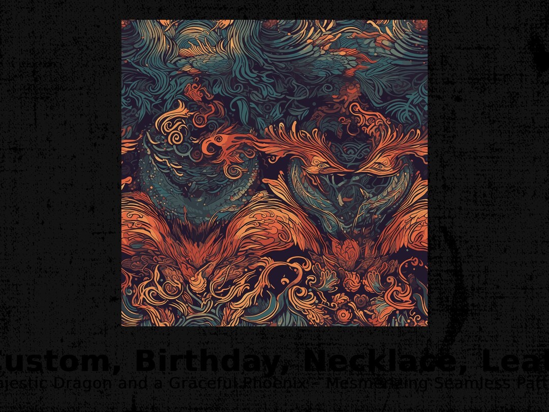 Abstract Dragon & Phoenix Art Print, Mesmerizing Seamless Pattern ...