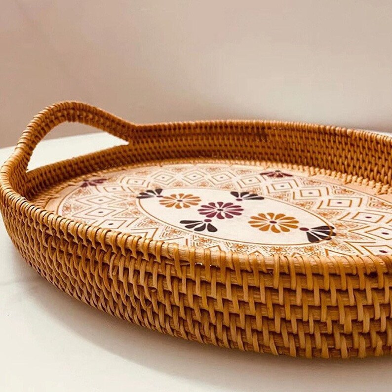 Oval Tray With Double Handle, Rattan Tray, Breakfast Severing Tray ...