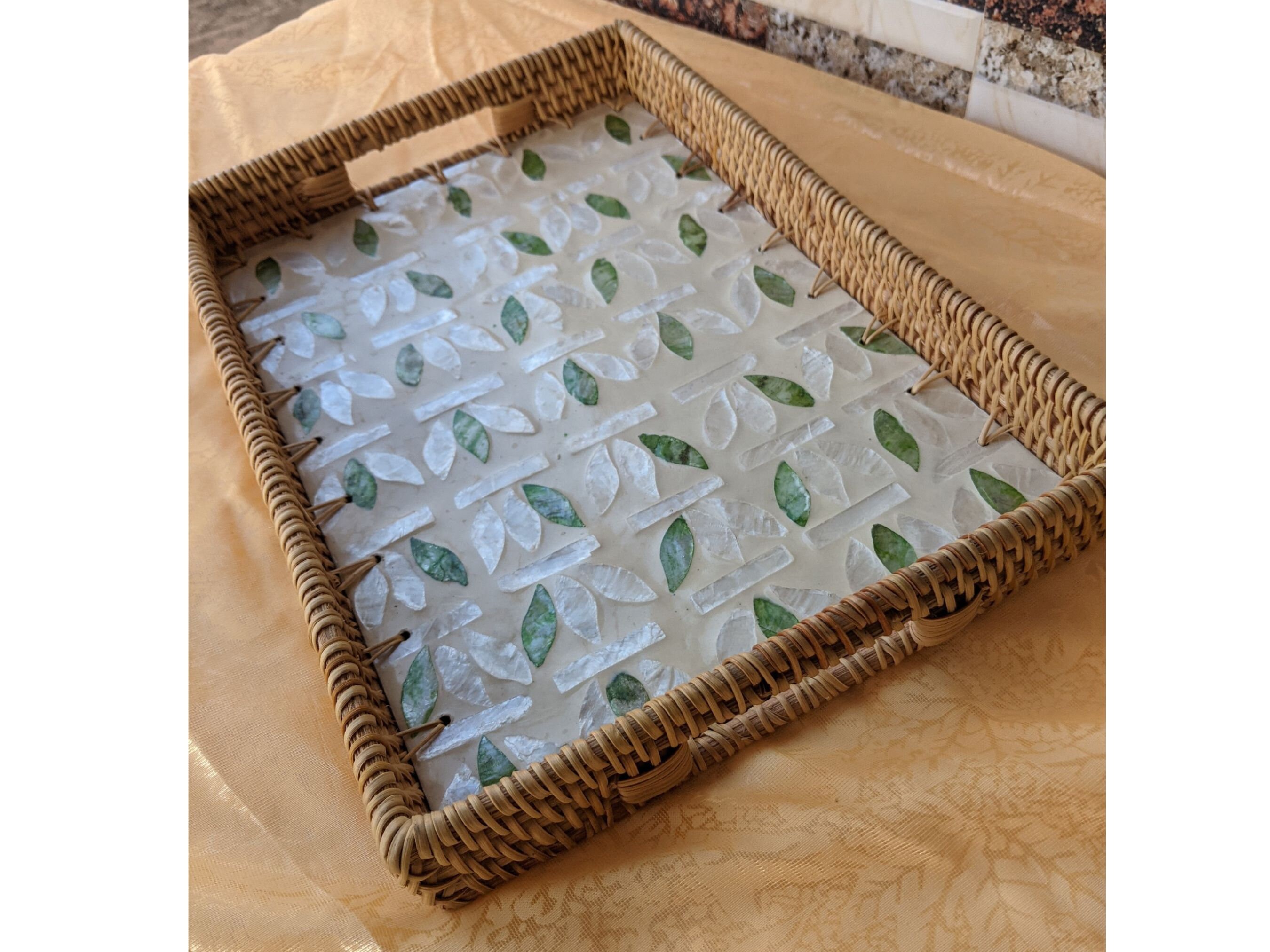 Woven Rattan Rectangular Serving Tray With Insert Handle - Etsy