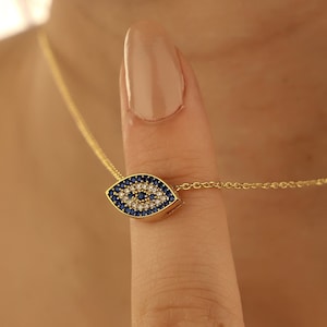 Pave Diamond Evil Eye Necklace, Evil Eye Jewelry, 18K Gold Evil Eye Necklace, Third Eye ...