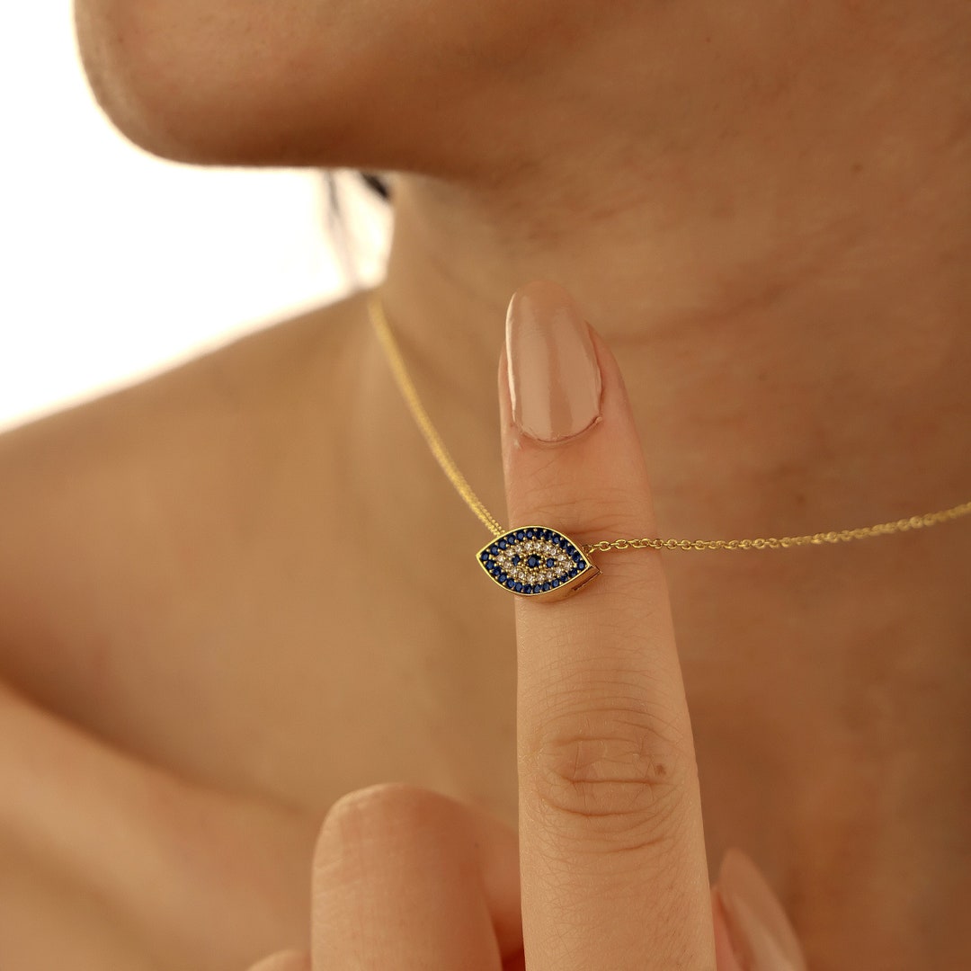 Pave Diamond Evil Eye Necklace, Evil Eye Jewelry, 18K Gold Evil Eye Necklace, Third Eye ...
