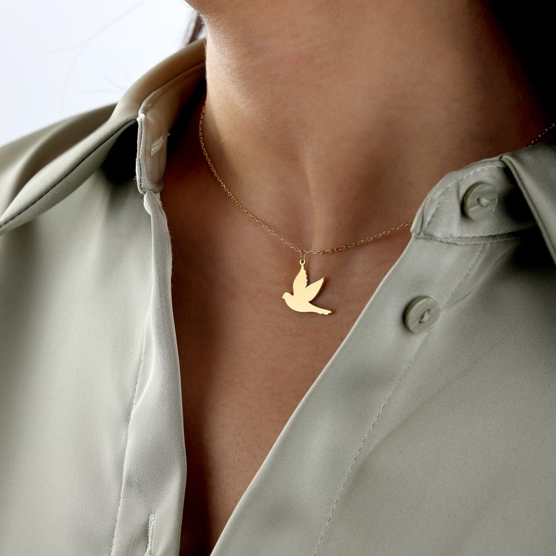 Dainty Dove Bird Necklace, Dove Pendant, Bird Choker, Freedom Necklace ...