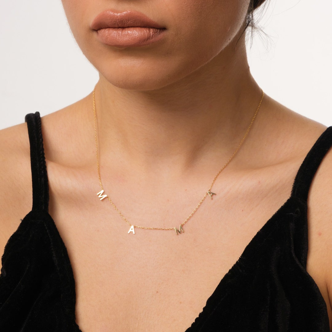 14k Solid Gold Letter Necklace, Personalized Letter Necklace, Solid ...