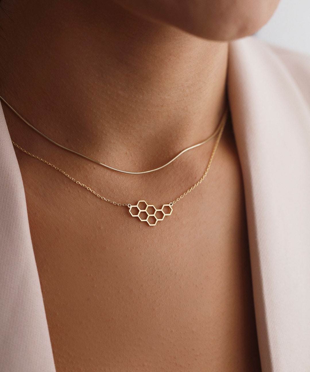Honeycomb Necklace, Geometry Shape, Layering Necklace, Birthday ...
