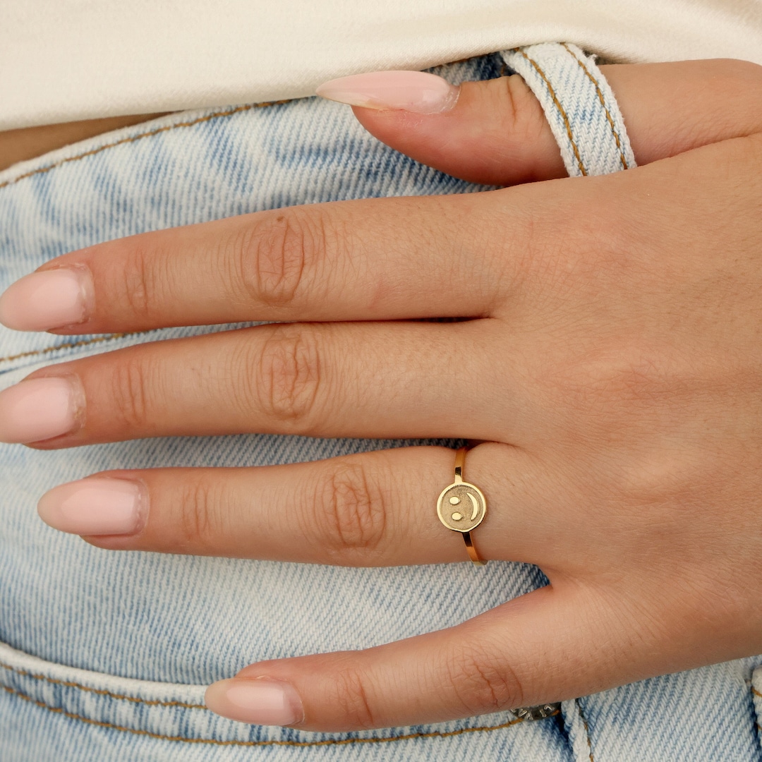 Emoji Ring,handcrafted Jewelry, Dainty Ring, Silver, Fun Emoticon ...