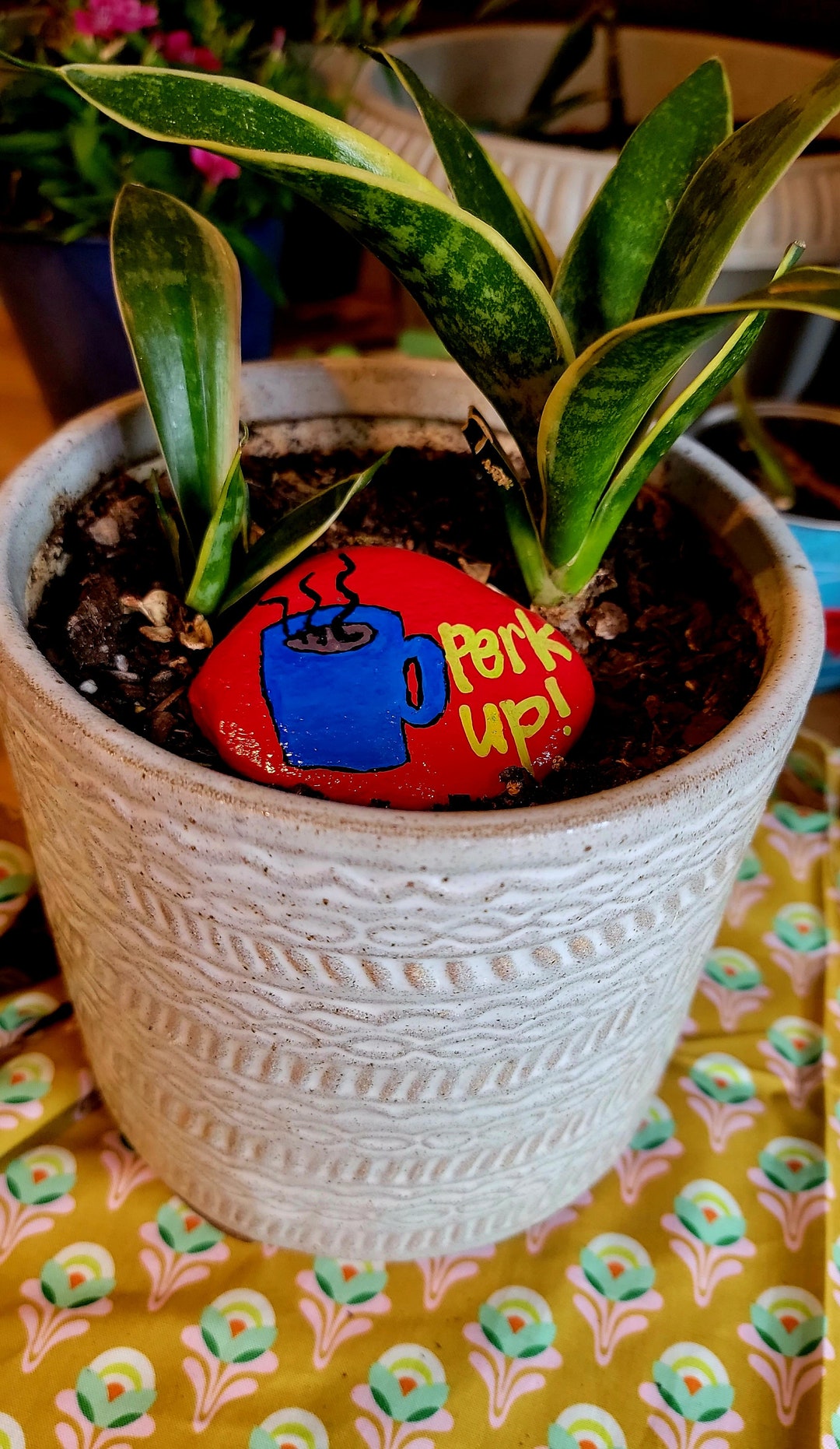 Original Hand Painted Coffee River Rock for Plants or Decor PERK UP - Etsy