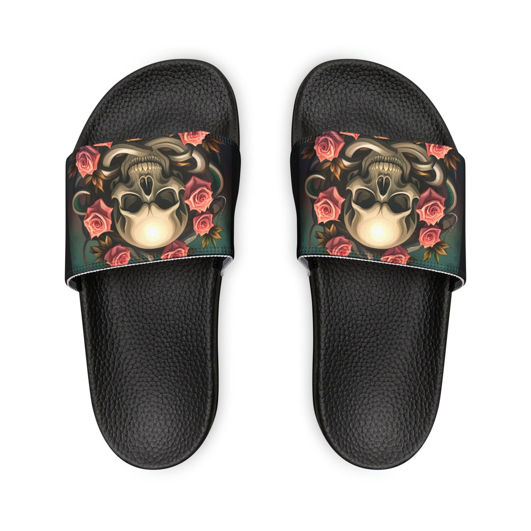 Skull and Roses Women's Slide Sandals - Etsy