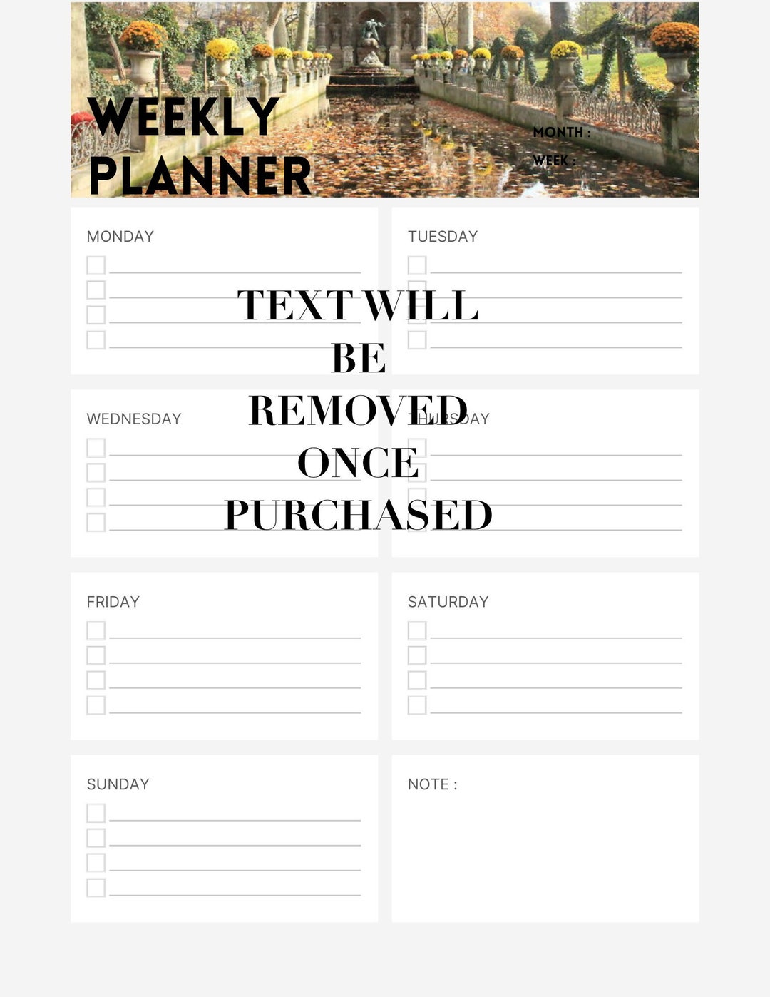 Paris Fall Basic Weekly Planner - Etsy