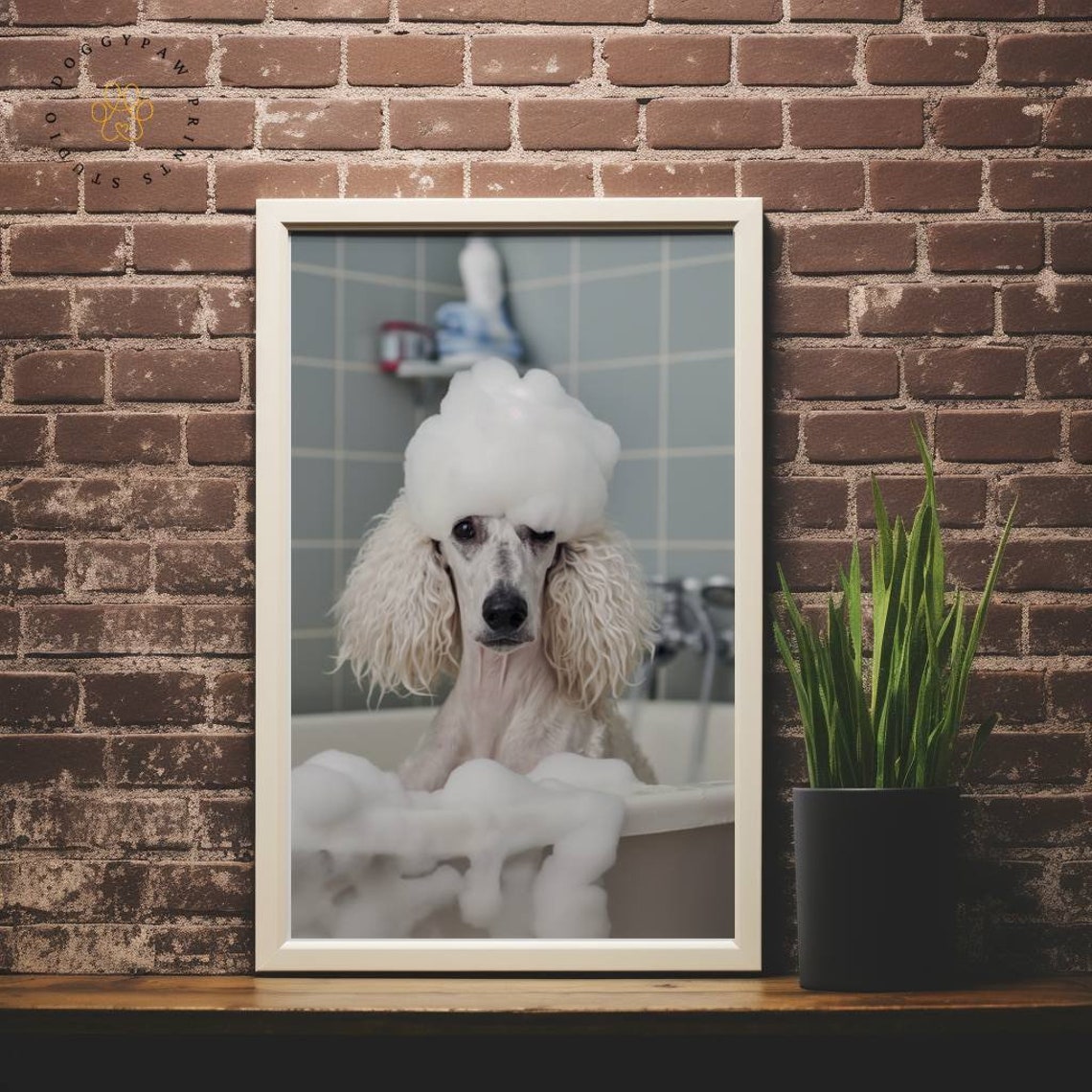 Charming Poodle Bath Time Art Print - Whimsical Bathroom Decor Digital ...