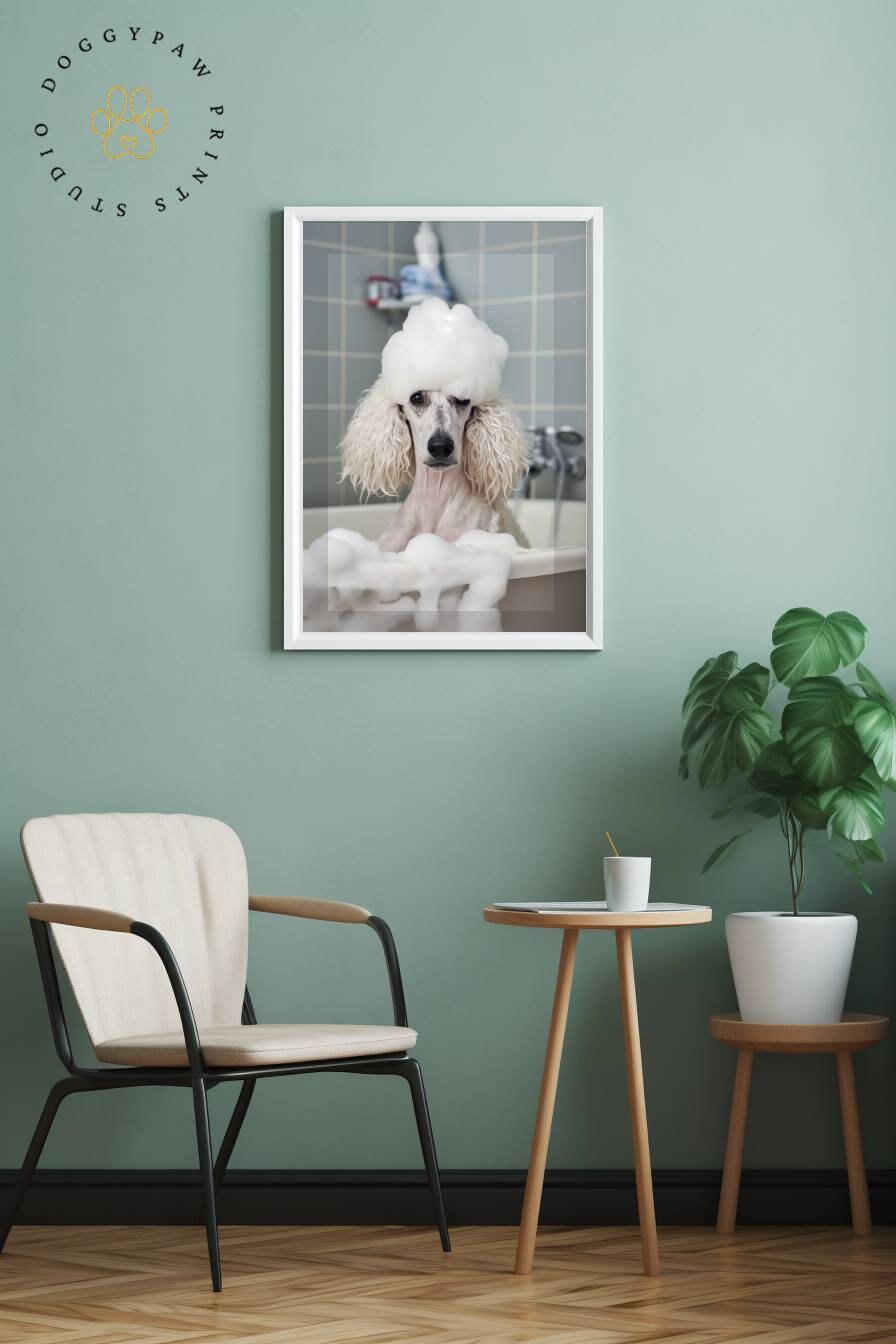 Charming Poodle Bath Time Art Print - Whimsical Bathroom Decor Digital ...