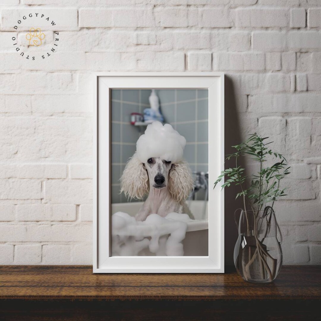 Charming Poodle Bath Time Art Print - Whimsical Bathroom Decor Digital ...