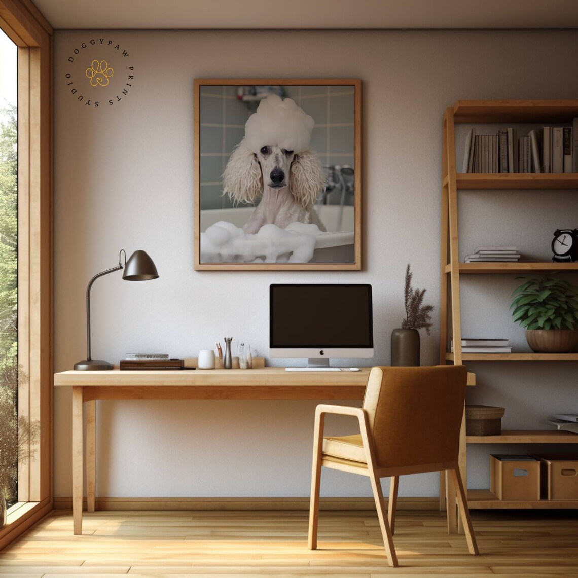 Charming Poodle Bath Time Art Print Whimsical Bathroom Decor Digital ...