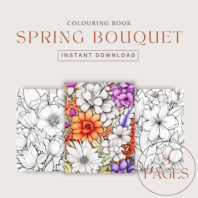 3 Pages Spring Bouquet Colouring Pages | Colouring Book |art Activity ...