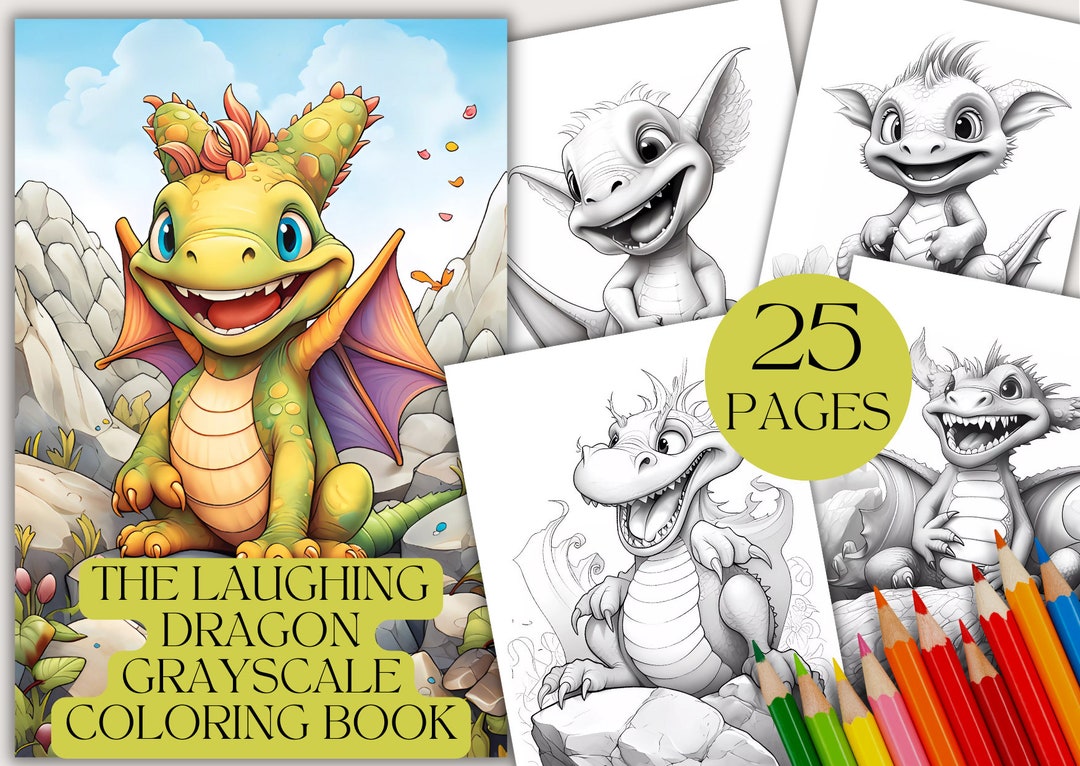 25 Laughing Dragons | Coloring Book for Kids | Grayscale Colouring ...