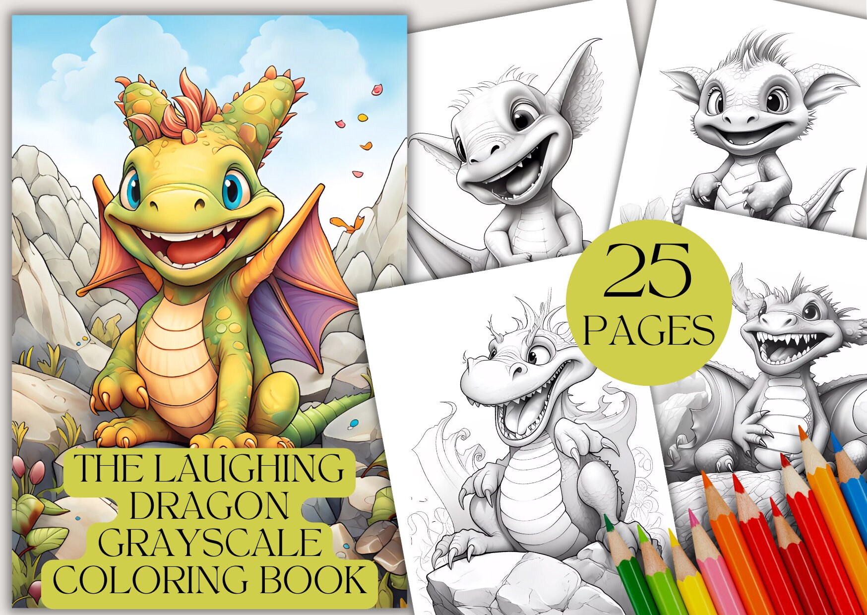 25 Laughing Dragons Coloring Book for Kids Grayscale - Etsy