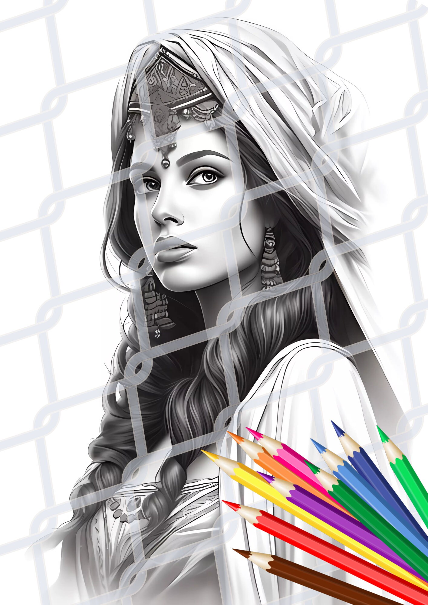 25 Women of Ancient Persia Coloring Book for Her Grayscale Colouring ...
