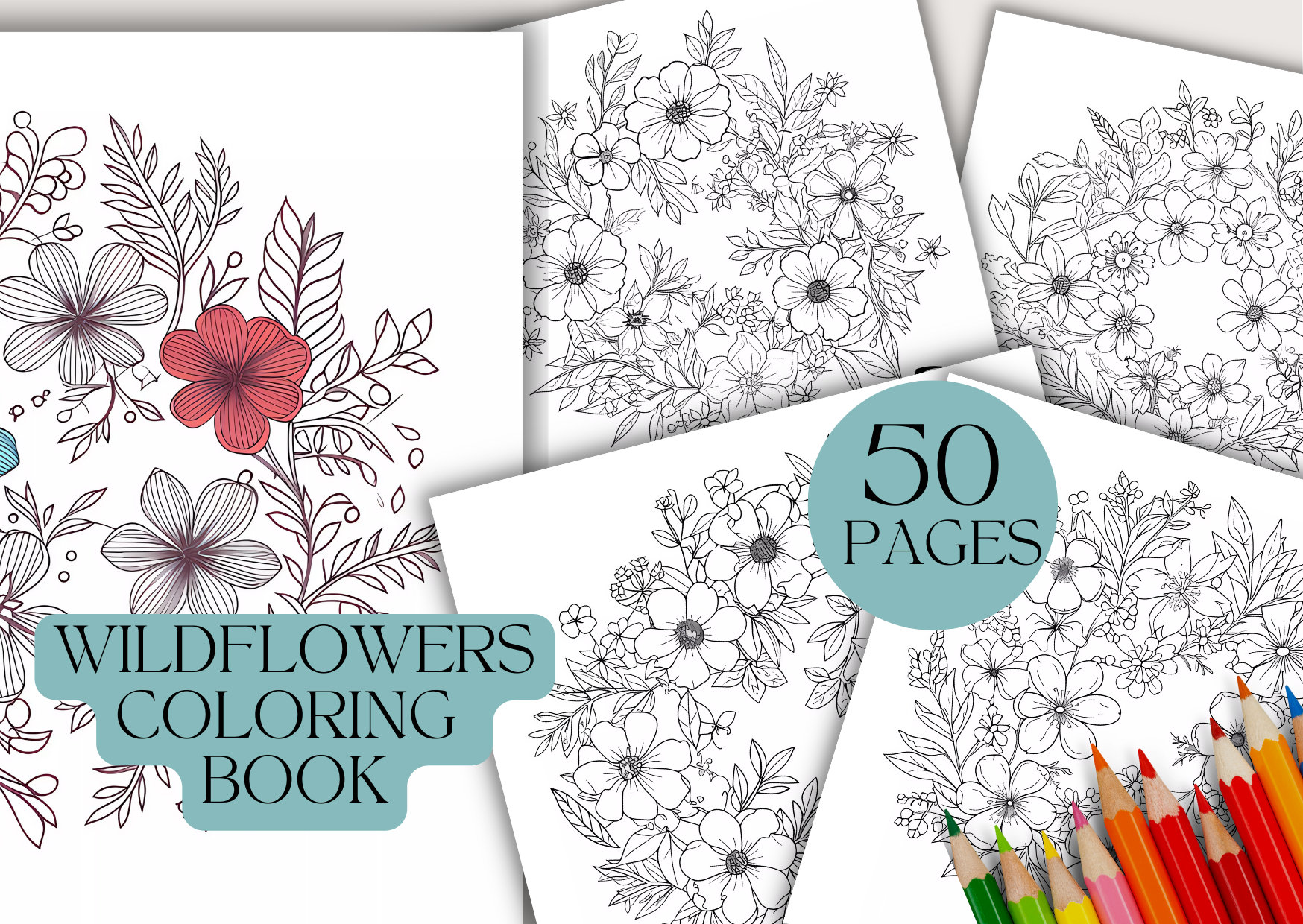 50 Wildflowers Coloring Pages Coloring Book Coloring Activity for ...