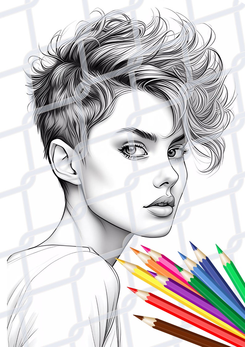 25 Women Short Hairstyles Coloring Book for Her Grayscale - Etsy