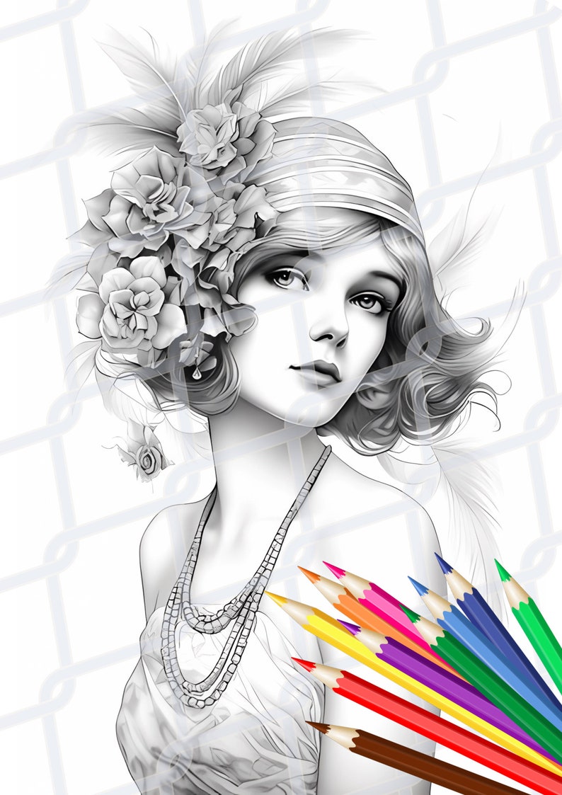 30 Women of the 20's | Coloring Book for Her | Grayscale Colouring ...