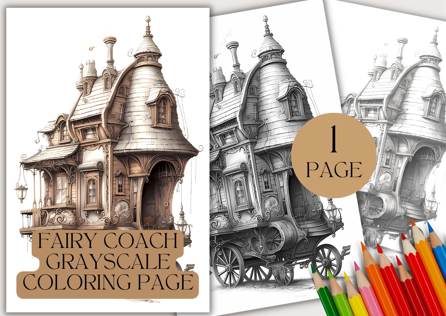 1 Fairy Coach Colouring Page | Colouring Sheet | Grayscale Colouring ...