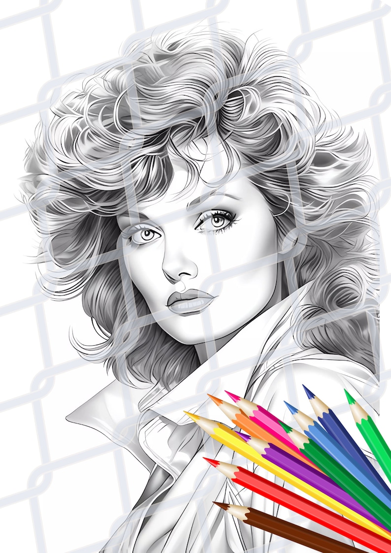 40 Women of the 80s Coloring Book for Her Grayscale Colouring Pages for ...