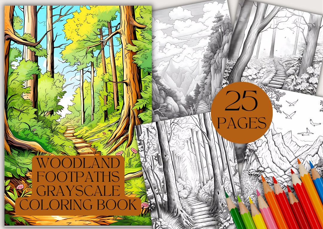 25 Woodland Footpaths | Coloring Book for Her | Grayscale Colouring ...
