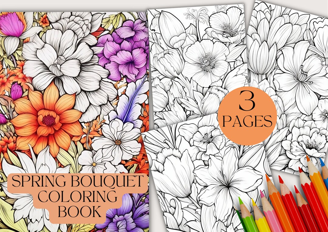 3 Pages Spring Bouquet Colouring Pages | Colouring Book |art Activity ...