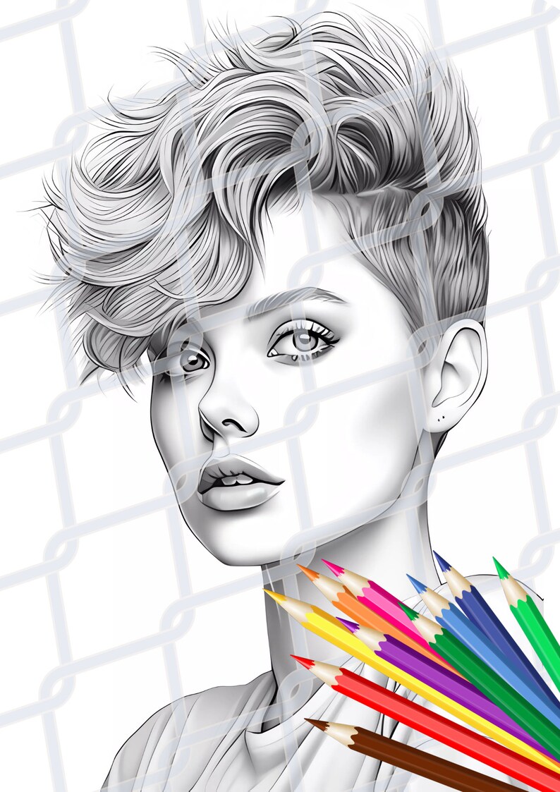 25 Women Short Hairstyles Coloring Book for Her Grayscale - Etsy